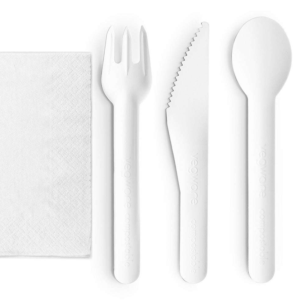 16cm High Grade Paper Cutlery Set - Knife, Fork, Spoon, Napkin – Vegware